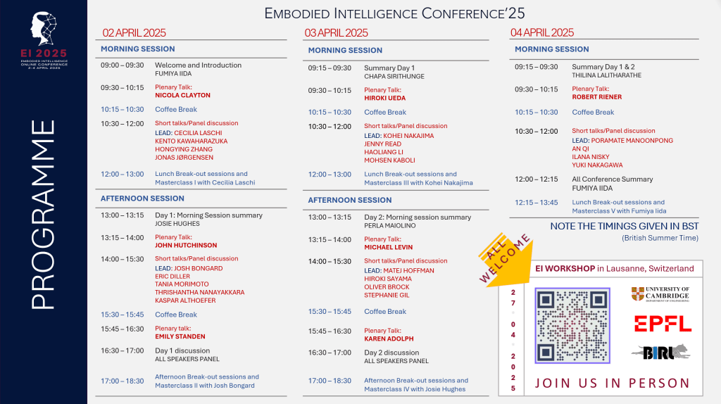 MASTERCLASSES & BREAK-OUT SESSIONS PROGRAMME | Embodied Intelligence